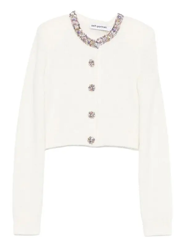 SELF-PORTRAIT Button-up Cardigan With Jewel Collar - Beige