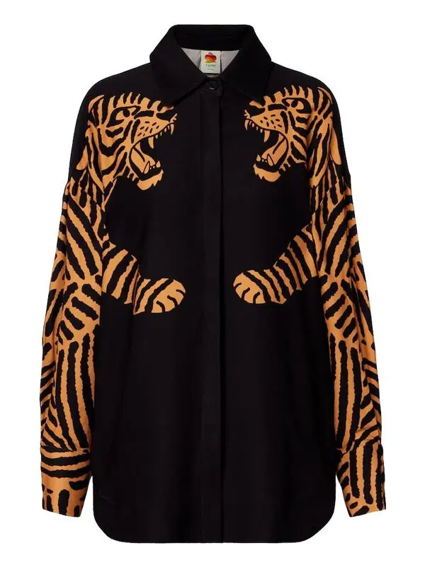 Farm Rio Tiger Print Rayon Shirt - Black