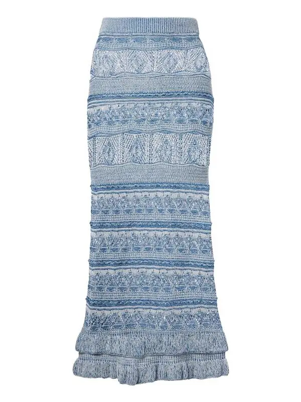 Etro Crochet Ruffled Cotton Midi Skirt - Blue