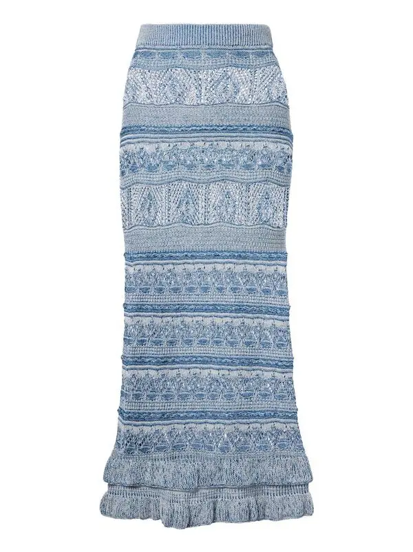 Etro Crochet Ruffled Cotton Midi Skirt - Blue