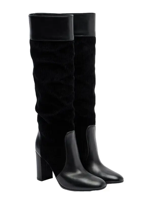GIANVITO ROSSI Leather And Corduroy Knee-high Boots - Black