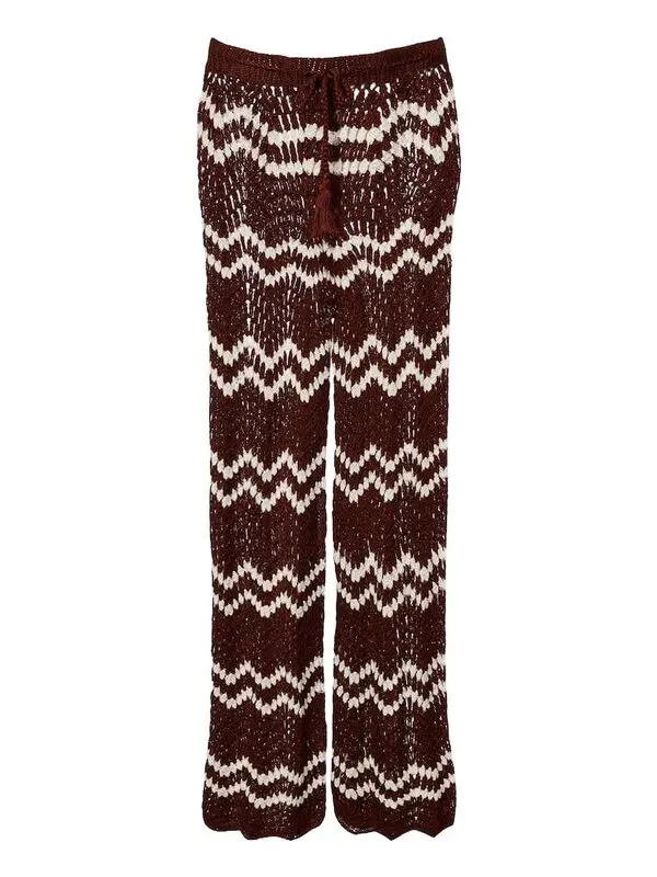 Anna Kosturova Crochet Cotton Straight Pants - Brown