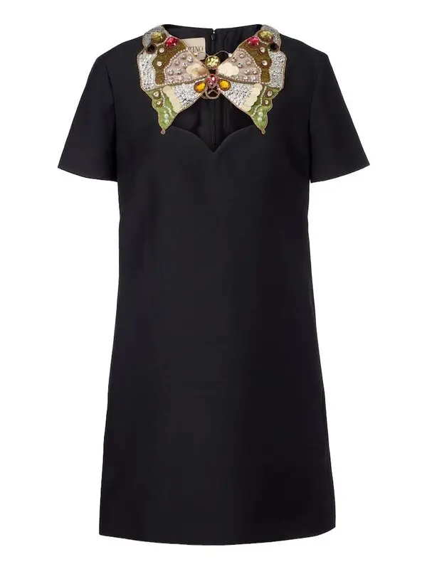 Valentino Garavani Embellished Wool And Silk Minidress - Black