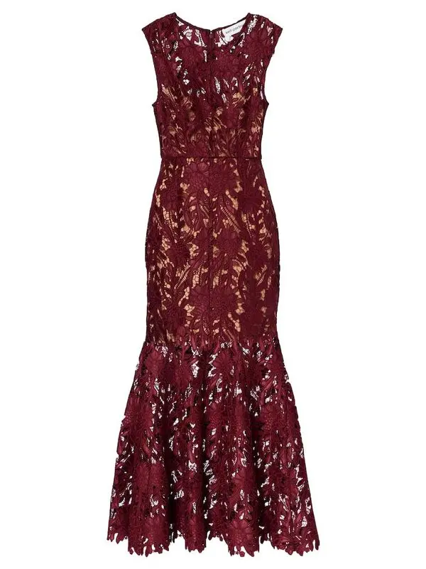 SELF-PORTRAIT Floral Lace Midi Dress - Burgundy