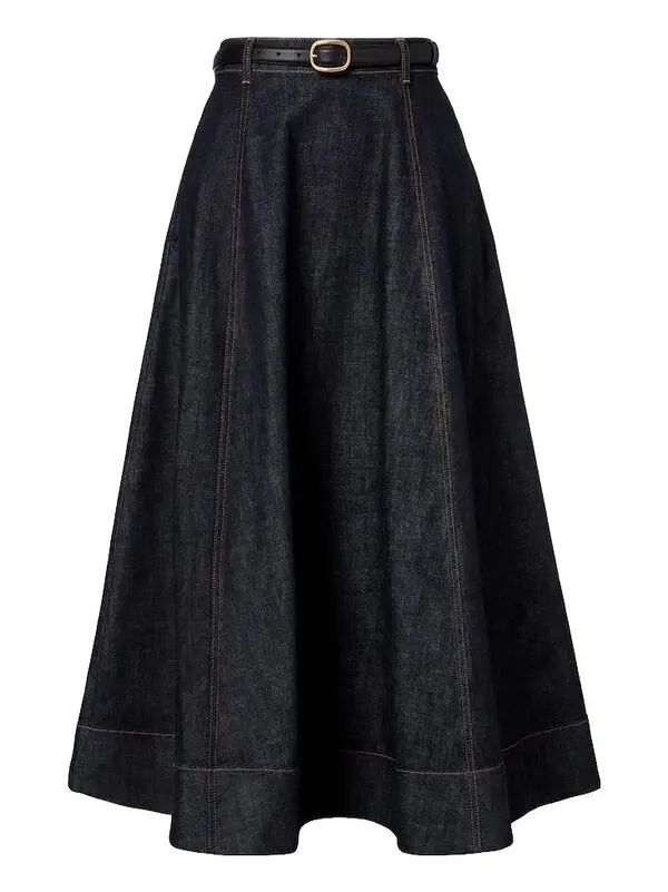SELF-PORTRAIT High-rise Denim Midi Skirt - Blue