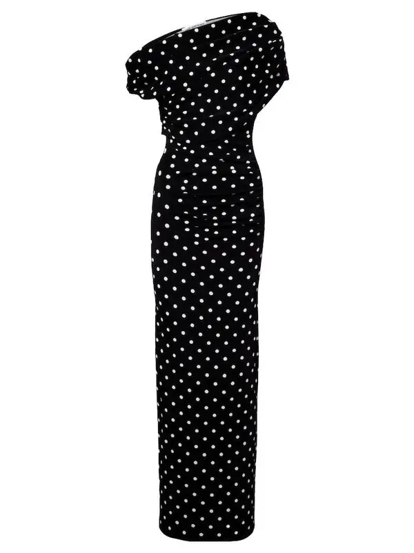 SELF-PORTRAIT Polka-dot Asymmetric Maxi Dress - Black