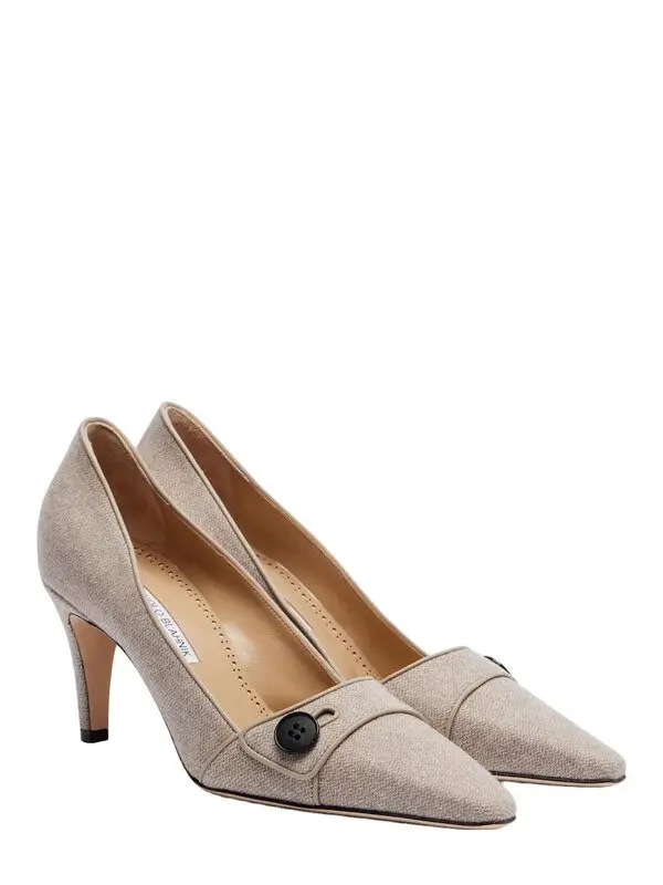 Manolo Blahnik Lulumae 70 Herringbone Pumps - Beige