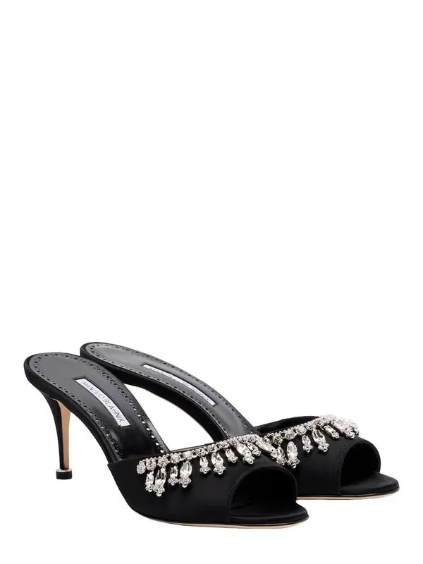 Manolo Blahnik Tulimu 70 Embellished Satin Mules - Black