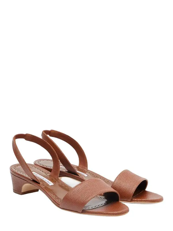 Manolo Blahnik Patobarnu 30 Leather Slingback Sandals - Brown