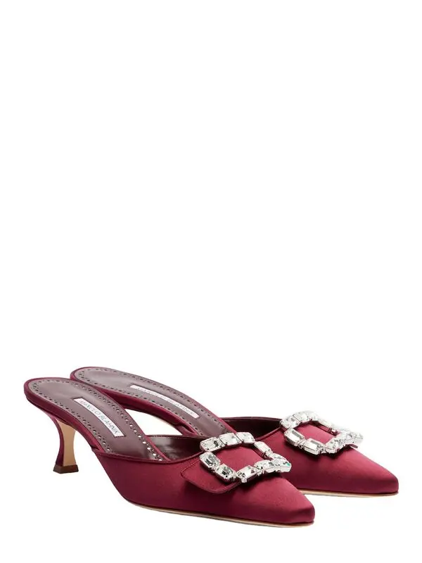 Manolo Blahnik Mayjou 50 Crystal-embellished Mules - Burgundy