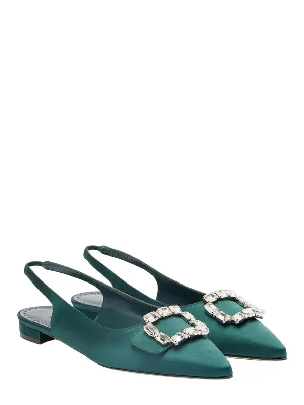Manolo Blahnik Mayjou Satin Slingback Flats - Green