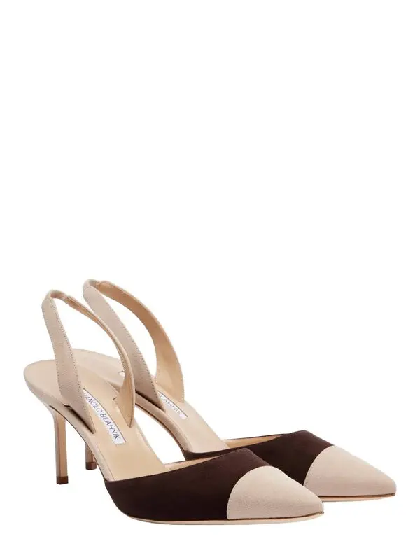 Manolo Blahnik Capsli 70 Suede Slingback Pumps - Beige