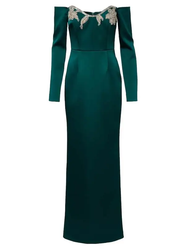 Rebecca Vallance Ellerie Embellished Off-shoulder Gown - Green