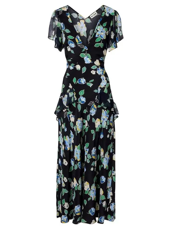 Rixo Kimmie Floral Ruffled Silk Midi Dress - Multicoloured