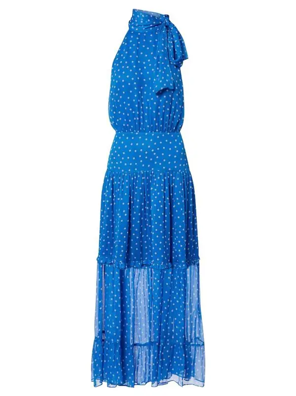 Rixo Layla Tie-neck Polka-dot Midi Dress - Blue