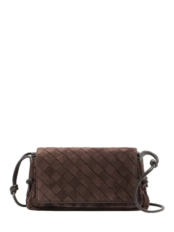 Bottega Veneta Notturno Intrecciato Suede Crossbody Bag - Brown