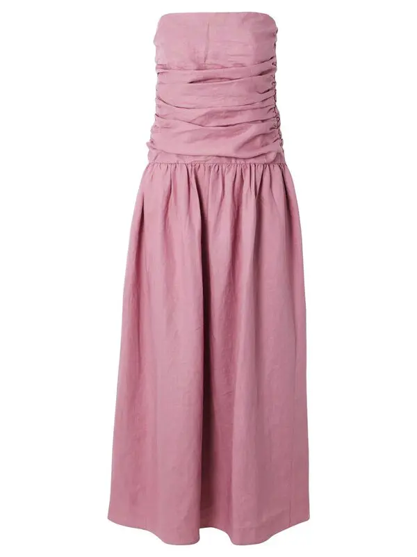 Faithfull The Brand Sacha Ruched Pleated Linen Maxi Dress - Pink
