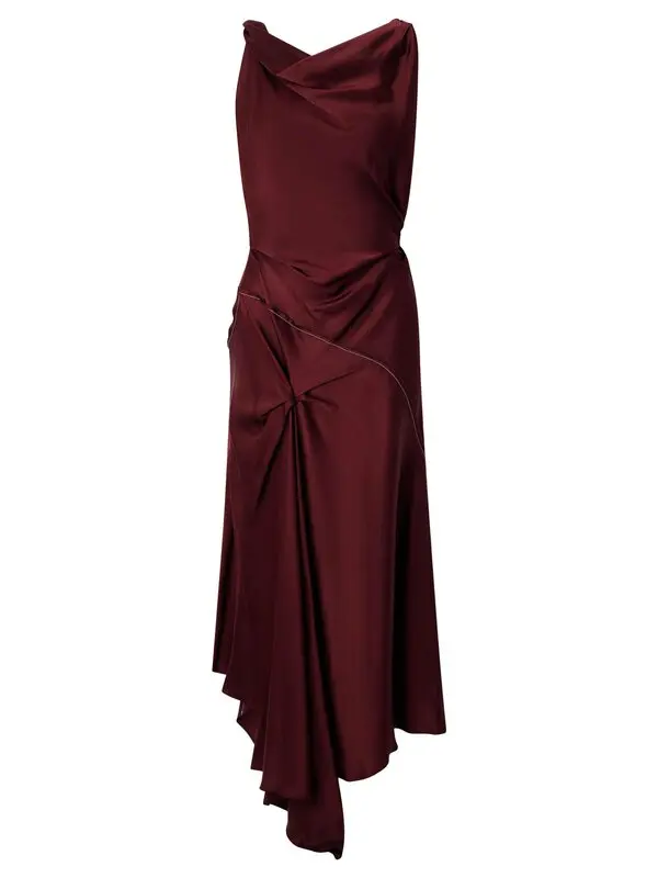 Victoria Beckham Asymmetric Draped Gathered Satin-crepe Dress - Burgundy