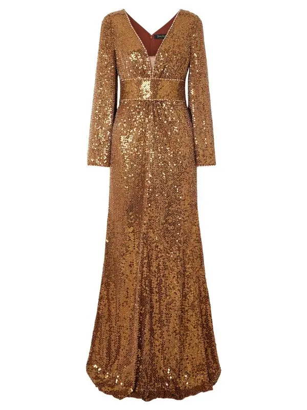 Jenny Packham June Embellished Sequined Mesh Gown - Metallic