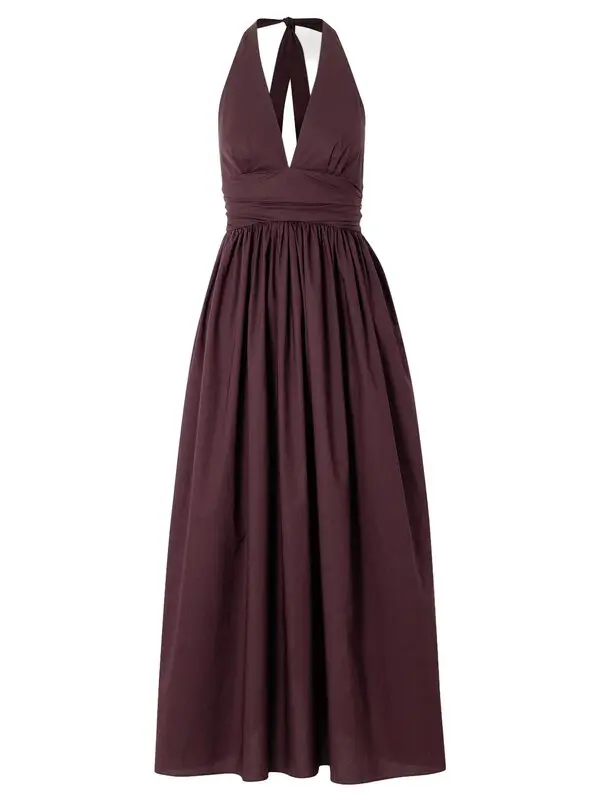 Matteau Gathered Organic Cotton-poplin Halterneck Maxi Dress - Burgundy