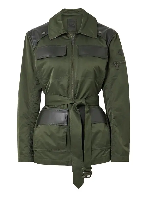 Burberry Belted Leather-trimmed Shell Jacket - Green