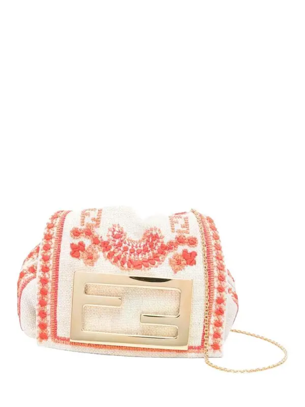 Fendi Mamma Baguette Embroidered Mini Bag - Neutrals
