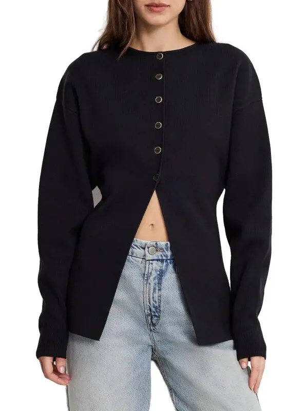 Good American Split-front Button-up Sweater - Black001