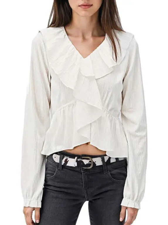 Mango Ruffled Faux Wrap Top - Off White