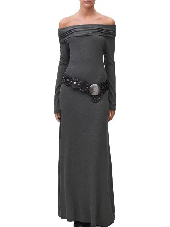 Mango Off-the-shoulder Sweater Dress - Grey