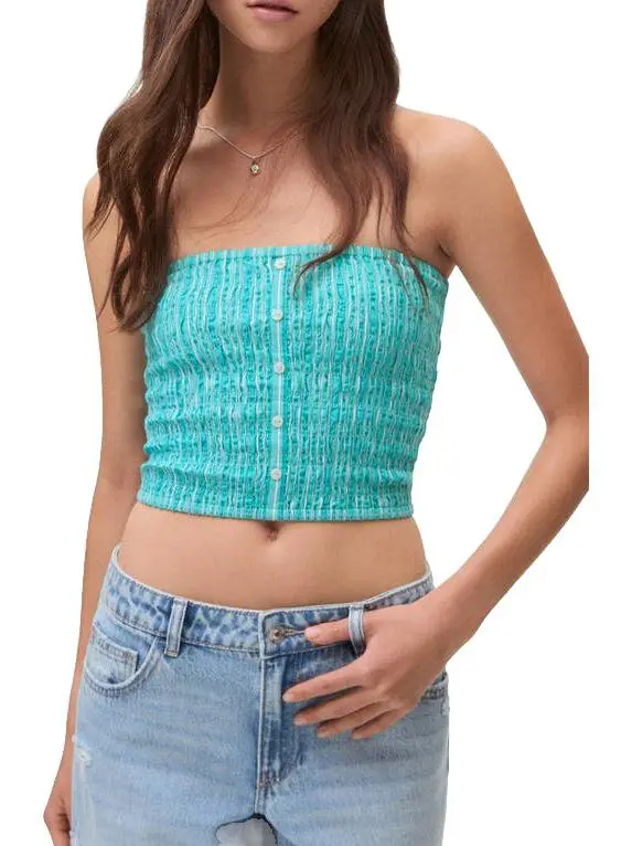 Mango Ruched Strapless Top - Turquoise