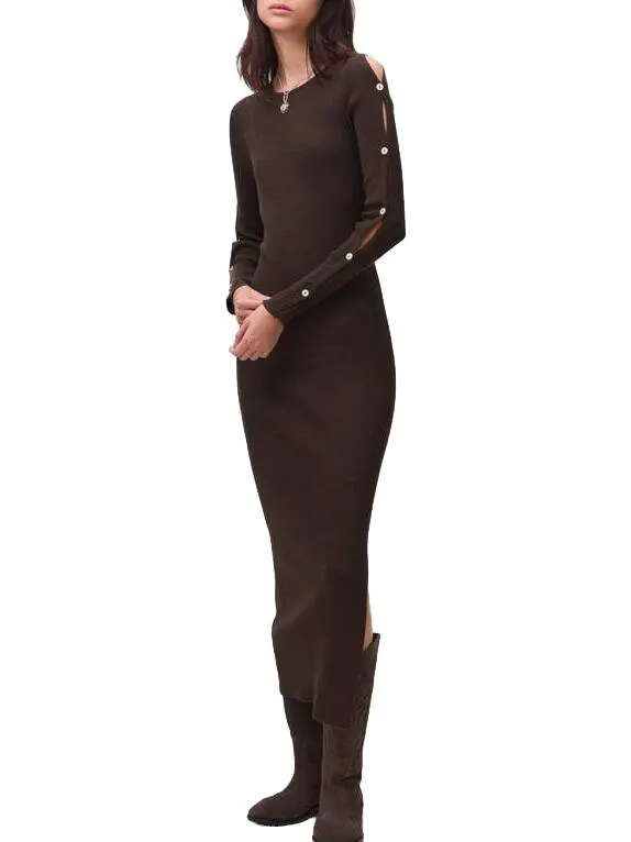 Mango Button Trim Long Sleeve Sweater Dress - Brown