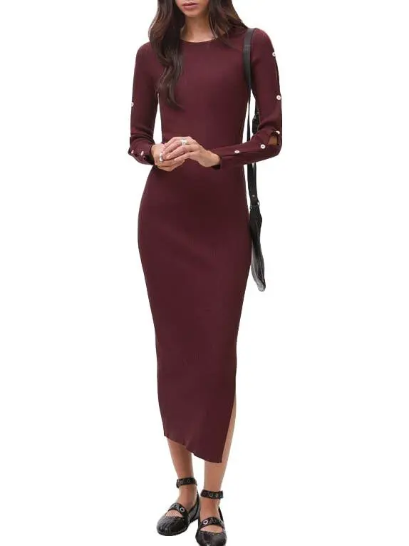 Mango Button Trim Long Sleeve Sweater Dress - Maroon