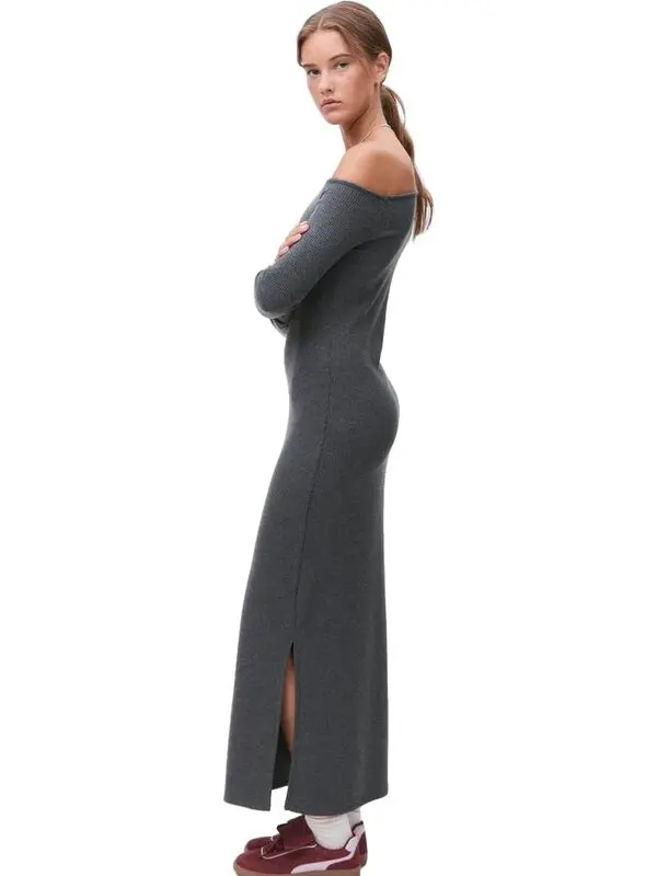 Mango Cutout One-shoulder Long Sleeve Dress - Dark Heather Grey