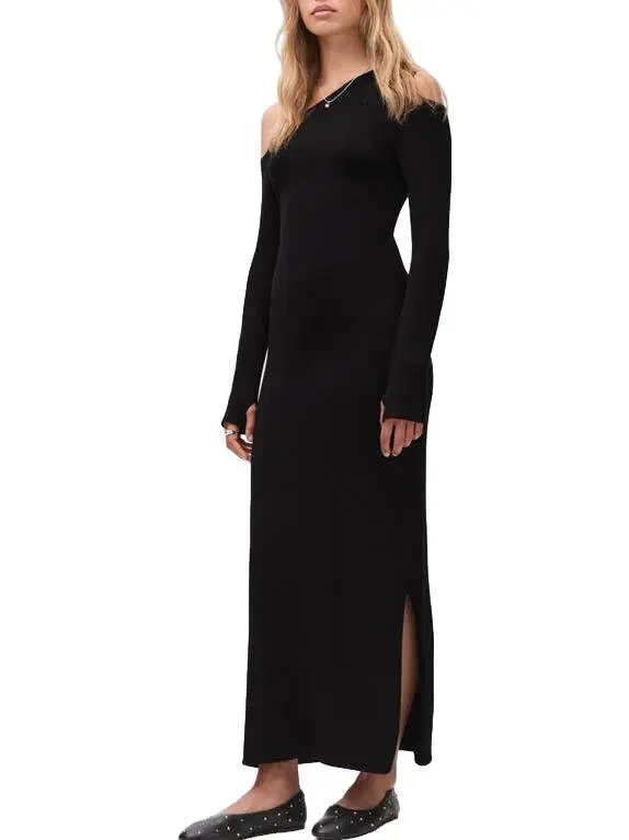 Mango Asymmetric Cutout One-shoulder Long Sleeve Dress - Black