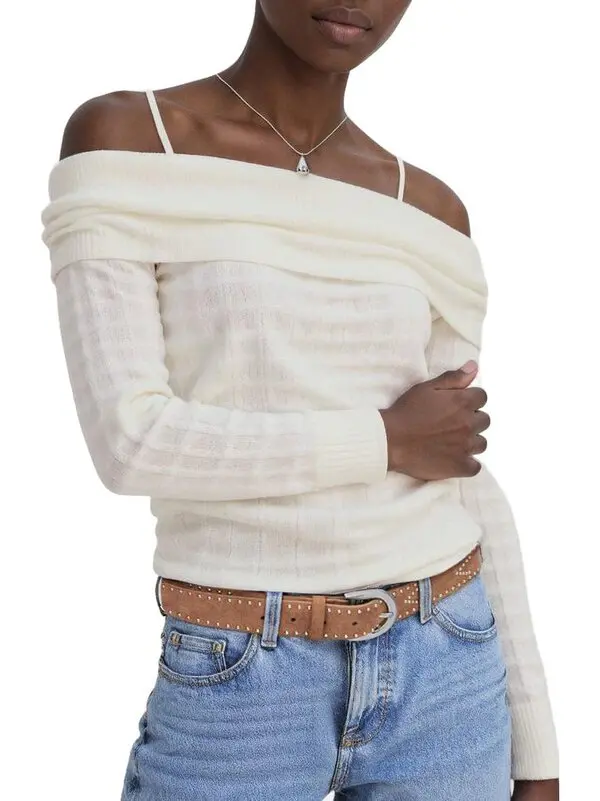 MANGO TEEN Off-the-shoulder Sweater - White