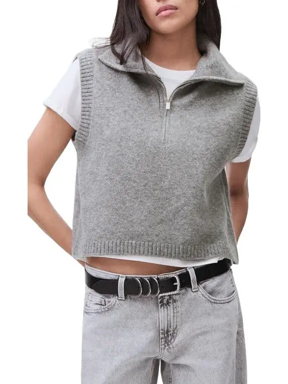 Mango Collared Zip-up Sweater Vest - Medium Heather Grey