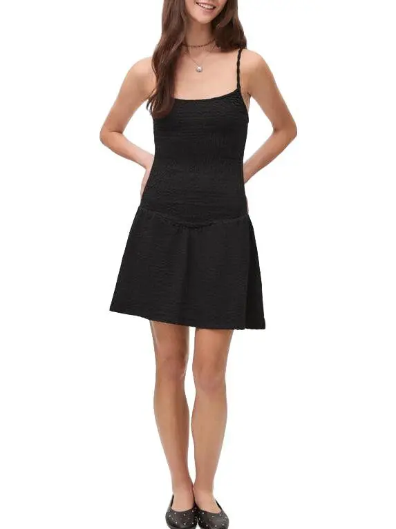 Mango Smocked Drop Waist Dress - Black