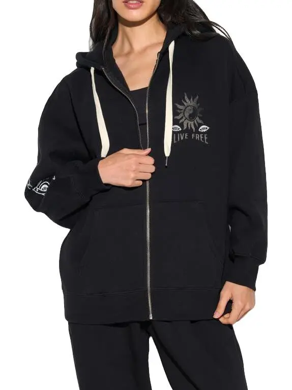 Spiritual Gangster Live Free Boyfriend Cotton Zip Hoodie - Black