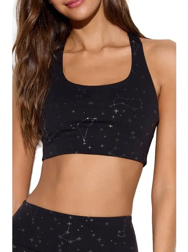 Spiritual Gangster Frankie Zodiac Print Racerback Sports Bra - Black