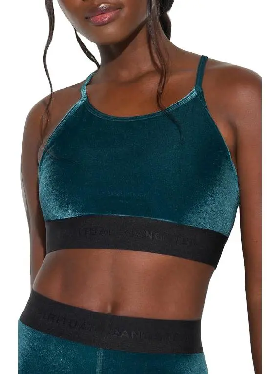 Spiritual Gangster Shiloh Velour Sports Bra - Midnight Teal