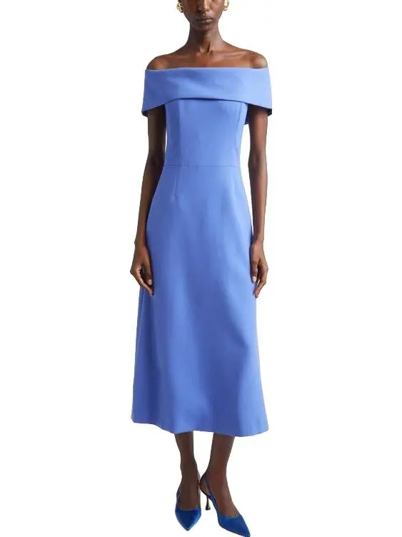 Carolina Herrera Off-the-shoulder Stretch Wool Midi Dress - Bluebell