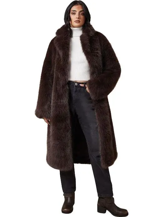 OASIS Faux Fur Midi Coat - Chocolate