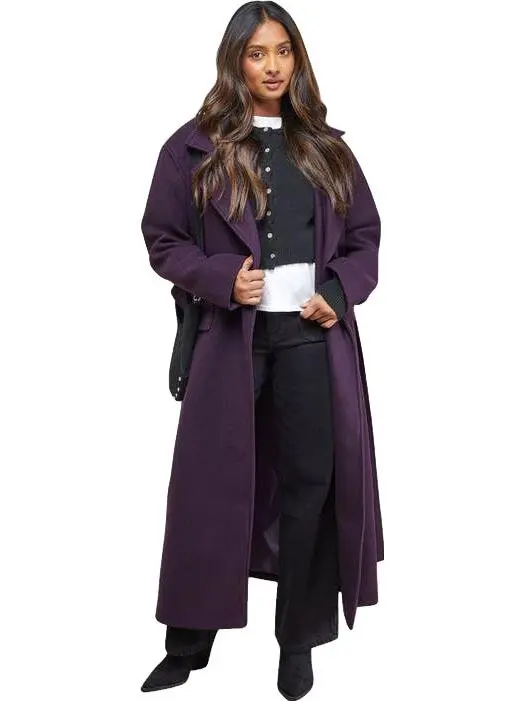 OASIS Tie Belt Detail Midi Coat - Berry