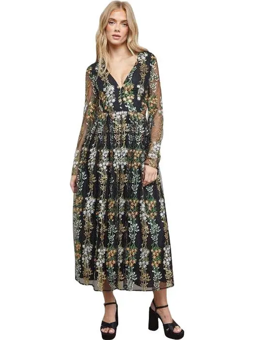OASIS Open Back Floral Embroidered Midi Dress - Multi