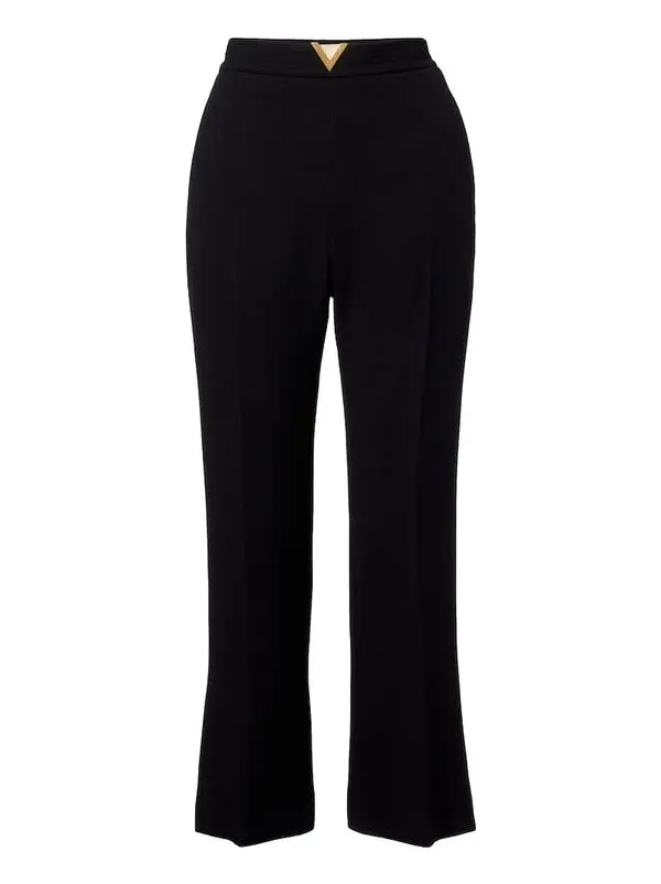 Valentino Garavani Vgold Virgin Wool Crepe Straight Pants - Black