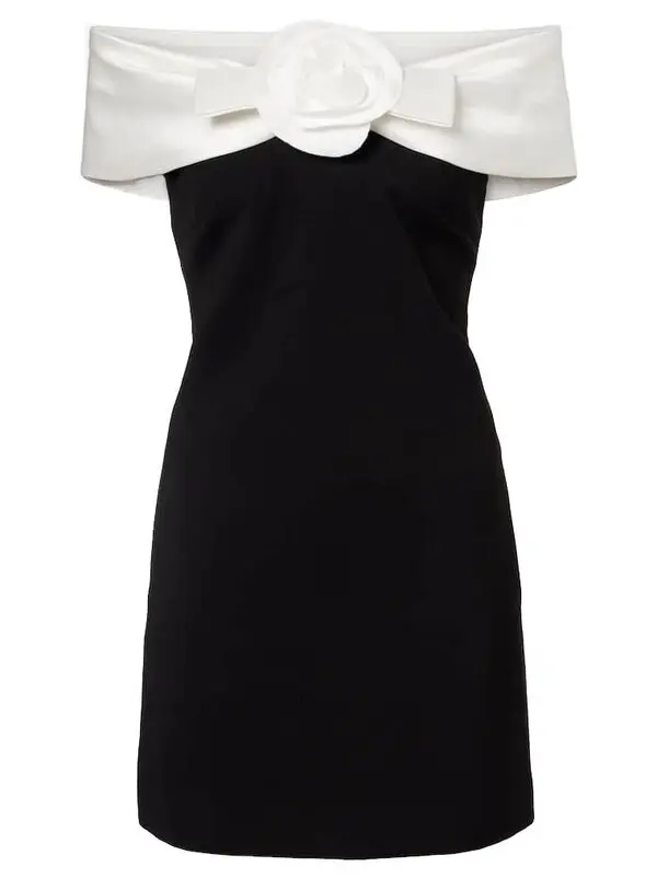 SELF-PORTRAIT Floral-appliqué Off-shoulder Mini Dress - Black