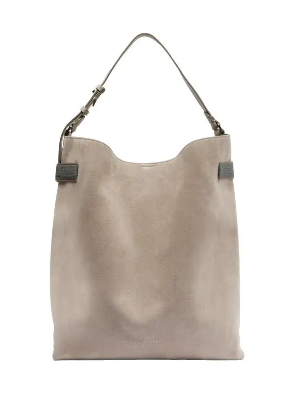 Brunello Cucinelli Essence Monili Large Suede Tote Bag - Grey