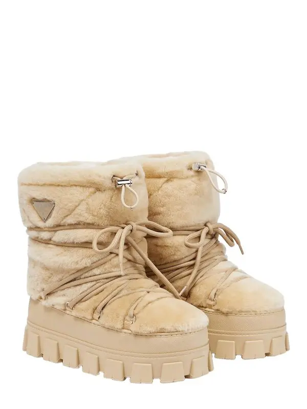 Prada Shearling And Leather Snow Boots - Beige