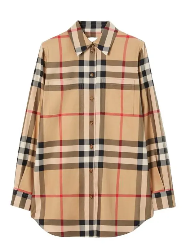 Burberry Check Stretch Cotton Shirt - Archive Beige