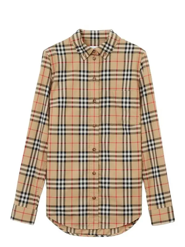 Burberry Check Stretch Cotton Shirt - Archive Beige
